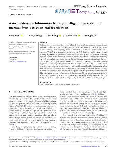 Pdf Anti‐interference Lithium‐ion Battery Intelligent Perception For Thermal Fault Detection