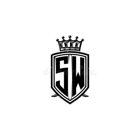 SW Logo Monogram Shield Crown Luxury Design Stock Vector Illustration