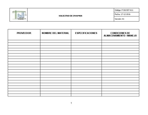 Solicitud De Insumos Pdf