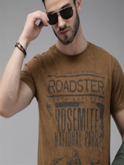 Buy The Roadster Lifestyle Co Men Brown Typography Print Pure Cotton T
