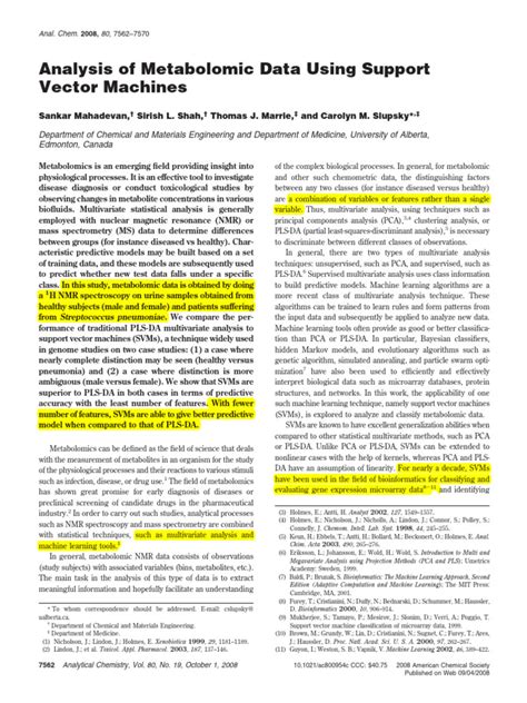 Analysis Of Metabolomic Data Using Support Vector Machines Pdf Metabolomics Support Vector