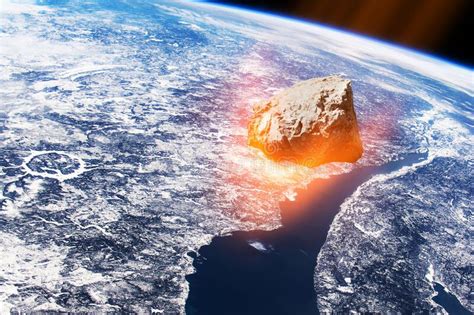 Planet Earth And Big Asteroid In The Space Potentially Hazardous
