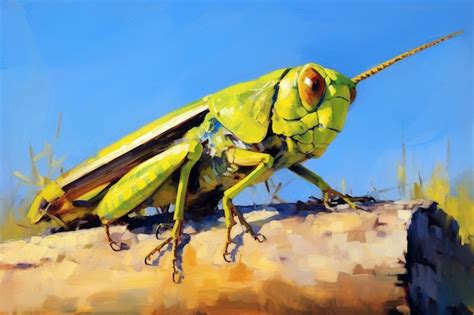 Premium Ai Image Oillike Drawing Of A Green Grasshopper Generated By Ai