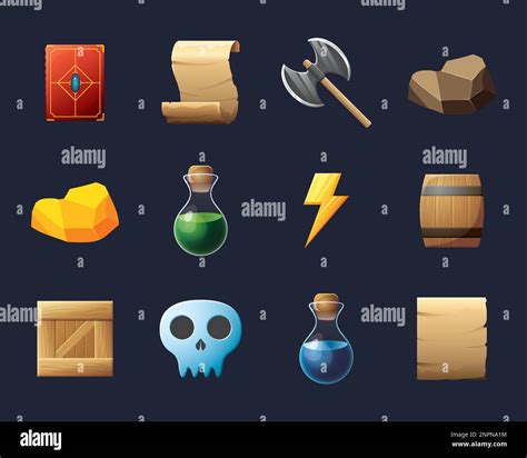 Game Ui Assets Set Gaming User Interface Icons Collection Vector
