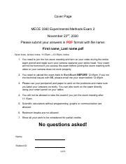 MECE 3360 Exam 2 Fall 2020 Pdf Cover Page MECE 3360 Experimental