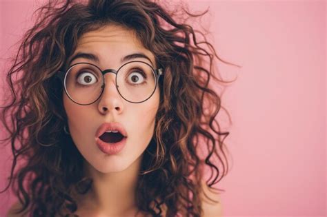 Premium Photo Surprised Woman With Glasses On Pink Background