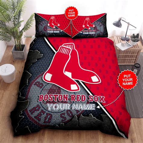 Personalized Boston Red Sox Logo All Over Print 3d Bedding Set Black