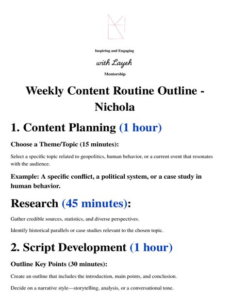 Weekly Content Routine Outline Pdf Human Communication