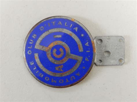 Vintage Aci Automobile Club Ditalia Fia Enamel And Chrome Car Badge