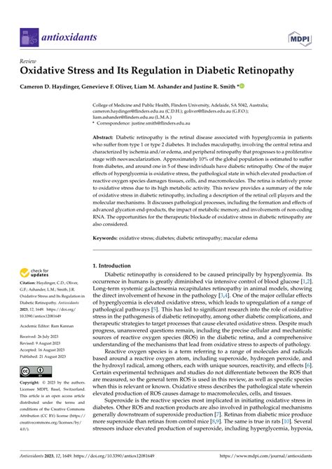 Pdf Oxidative Stress And Its Regulation In Diabetic Retinopathy