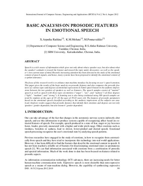 Pdf Basic Analysis On Prosodic Features In Emotional Speech