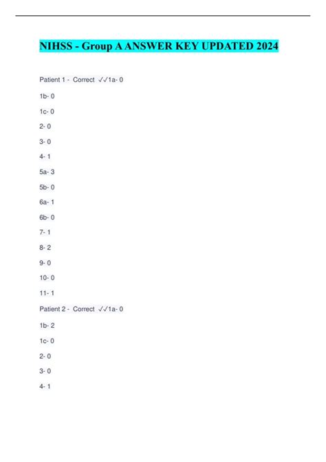 Nihss Certification Nihss Answer Key Group B Nihss Group B P