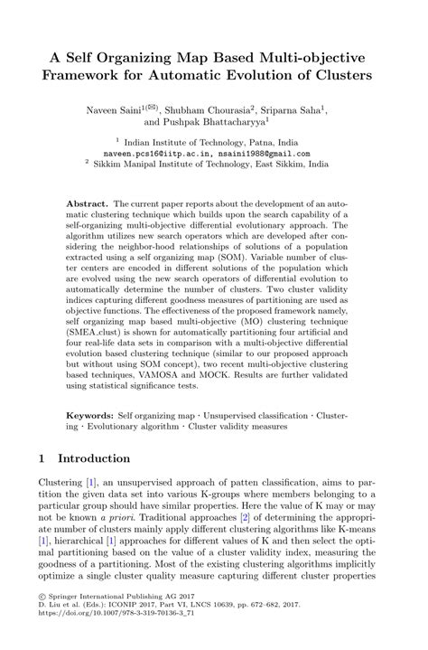 Pdf A Self Organizing Map Based Multi Objective Framework For Automatic Evolution Of Clusters