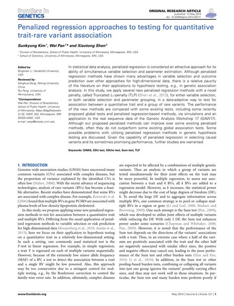 Pdf Penalized Regression Approaches To Testing For Quantitative Trait