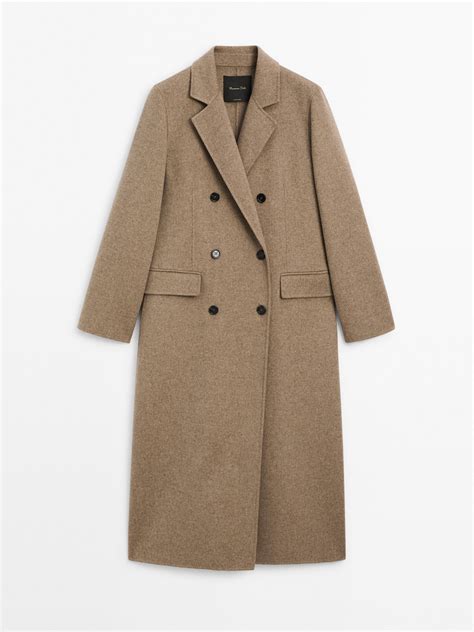 Massimo Dutti Long Wool Blend Double Breasted Coat In Camel — Ufo No More