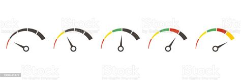 Speedometer Tachometer Indicator Icons Performance Measurement White Background Vector