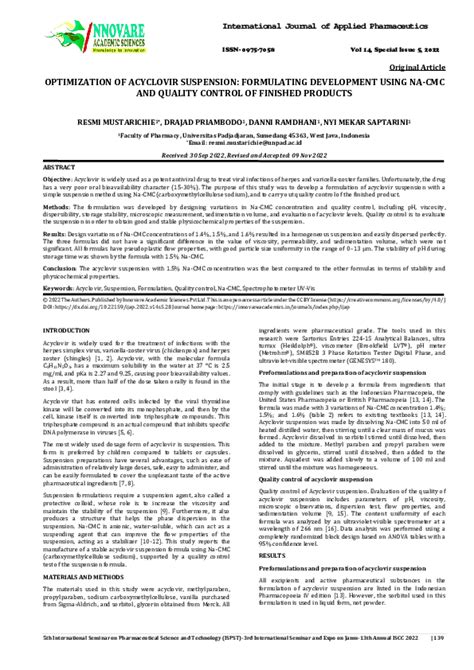 Pdf Optimization Of Acyclovir Suspension Formulating Development Using Na Cmc And Quality