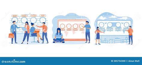 Local Time Zones People Near Clocks With Time Of Different Cities Cartoon Vector