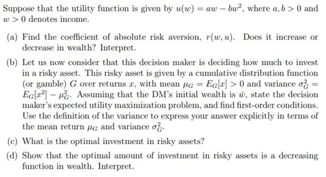Suppose That The Utility Function Is Given By Chegg