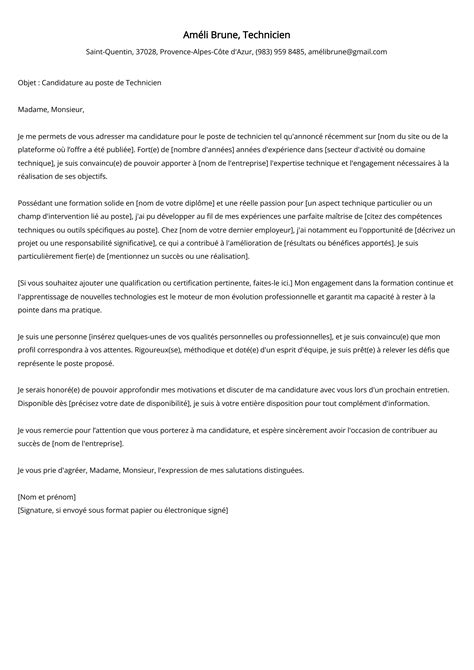 Technicien Exemples de lettres de motivation modèle et 20 conseils