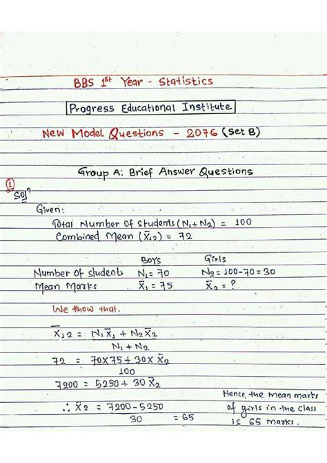 Solution Bbs 1st Year Business Statistics Model Question Set 2076