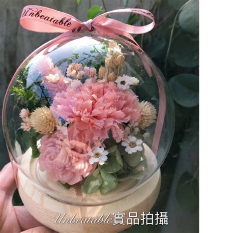 康乃馨 母親節禮物 玻璃盅 永生花 水晶球小夜燈 生日禮物 乾燥花 永生花玻璃鐘罩 蝦皮購物