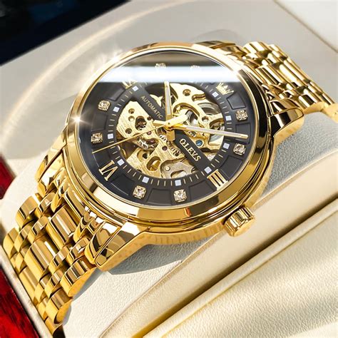Olevs Automatic Watches For Men Self Winding Skeleton Luxury Dress