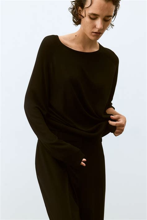 Fine Knit Jumper Black Ladies Handm Gb