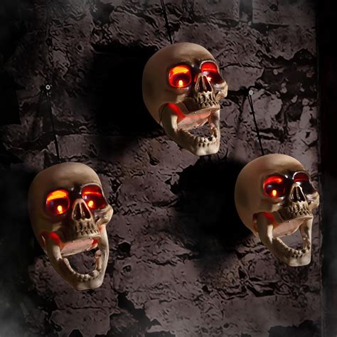 Halloween Animatronics Hanging Skull Heads Decorations Animated