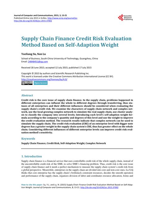 Pdf Supply Chain Finance Credit Risk Evaluation Method Based On Self