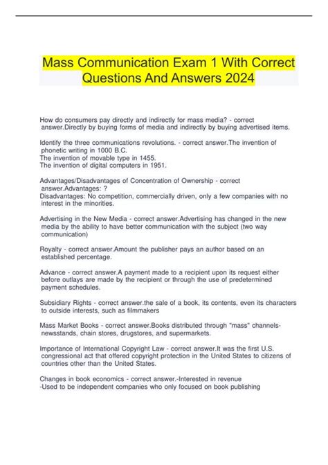 Mass Communication Exam 1 With Correct Questions And Answers 2024
