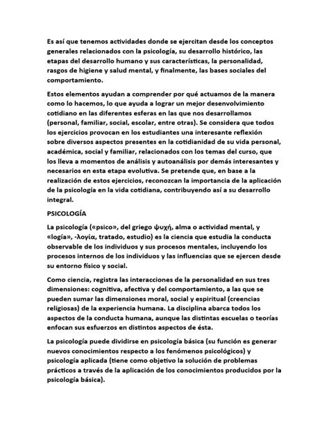 Primera Clase De Psicologia Pdf Sicología Conocimiento