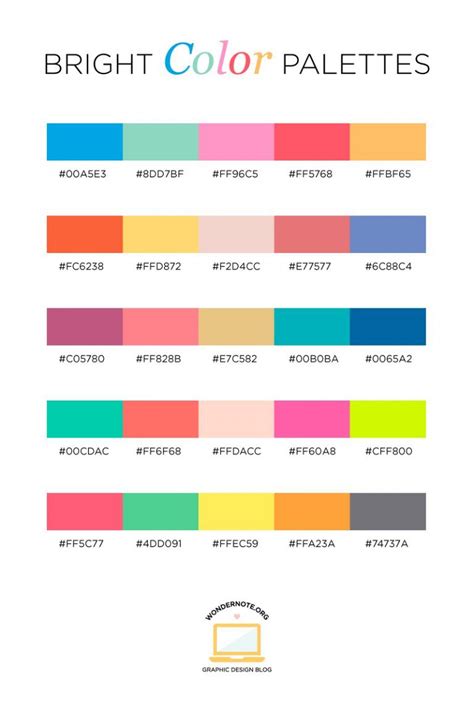 Color Palettes For Web Digital Blog And Graphic Design With Hexadecimal