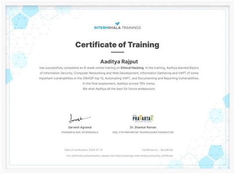 Aaditya Rajput On Linkedin Ethicalhacking Cybersecurity Internshala Newskills Certified