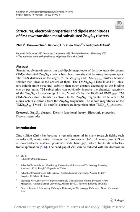 Structures Electronic Properties And Dipole Magnitudes Of First Row Transition Metal