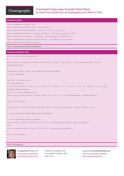 Crownpeak Outputaspx Example Cheat Sheet By Gregfinzer Download Free From Cheatography