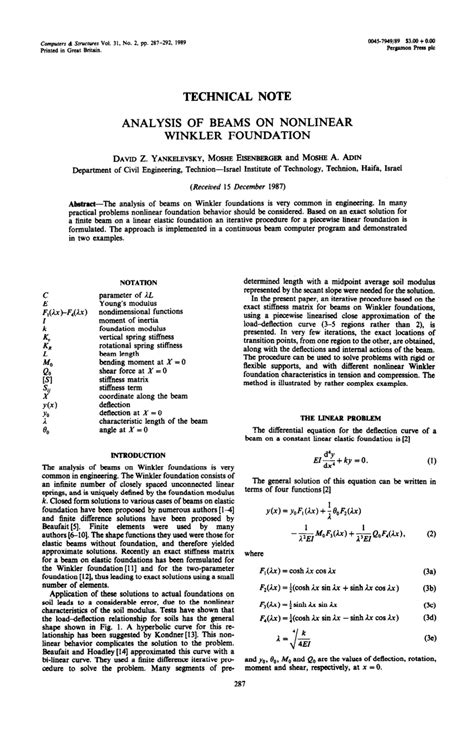 Pdf Analysis Of Beams On Nonlinear Winkler Foundation