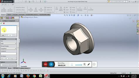 Nut And Bolt Assembly Using Screw Thread Mate In Solidworks Youtube