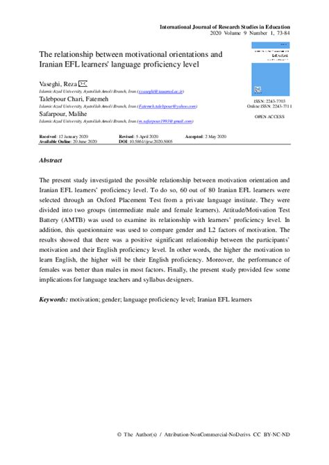 Pdf The Relationship Between Motivational Orientations And Iranian Efl Learners Language