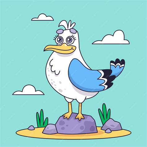 손으로 그린 갈매기 만화 그림 무료 벡터