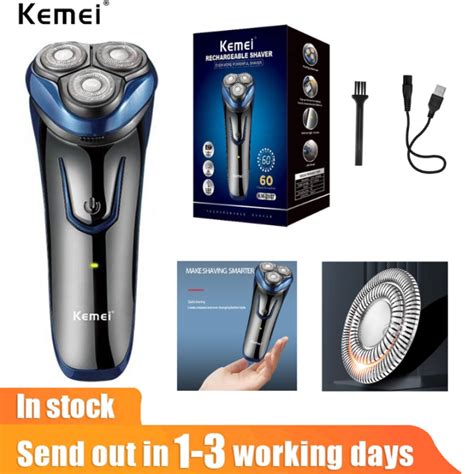 Kemei Rechargeable Men S Shaving Cordless Rotary Wet Dry Shaver Three