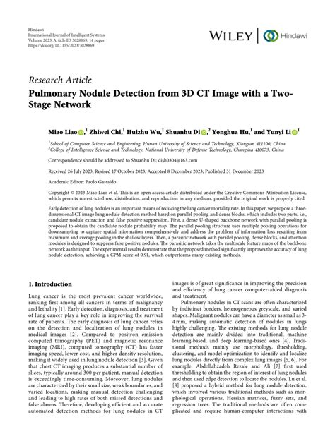 Pdf Pulmonary Nodule Detection From D Ct Image With A Two Stage Network
