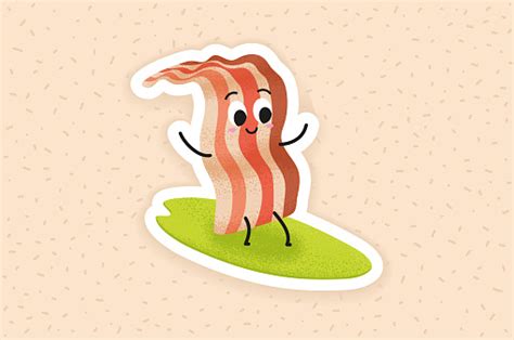 서핑에 귀여운 재미 베이컨 패턴에 베이컨 만화 캐릭터를 서핑 어린이 책을위한 창조적 인 디자인 월요일 아침 식사에 대한 행복 한 물결 베이컨 건강에 해로운 지방 스티커에