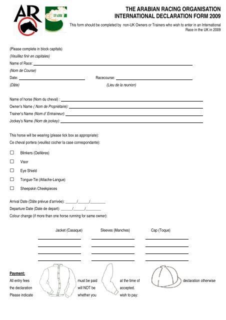 International Declaration Form 2009 Aro Racing