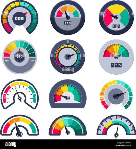 Speedometers Symbols Indicate Level Score Meter Indices Measure Vector