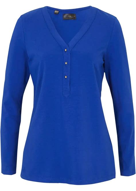 Zeitloses Langarmshirt Mit Knopfleiste Blau Damen Bonprix