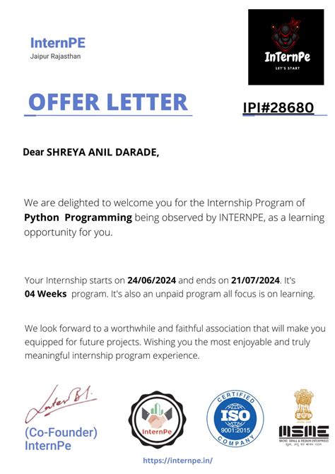 Shreya Darade On Linkedin Internship Internpe Pythonprogramming