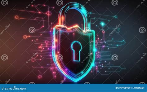 Abstract Holographic Neon Padlock Cyber Security Stock Illustration Illustration Of Ransomware