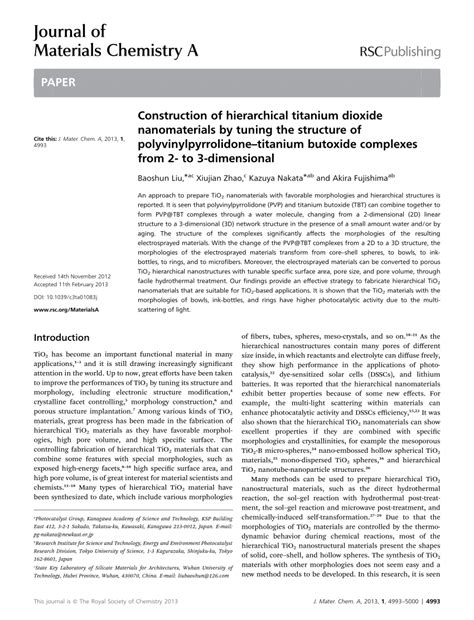 Pdf Construction Of Hierarchical Titanium Dioxide Nanomaterials By Tuning The Structure Of