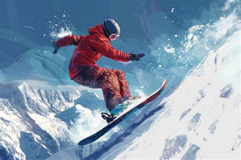A Snowboarder Is In Mid Air With His Board Beneath Him Stock